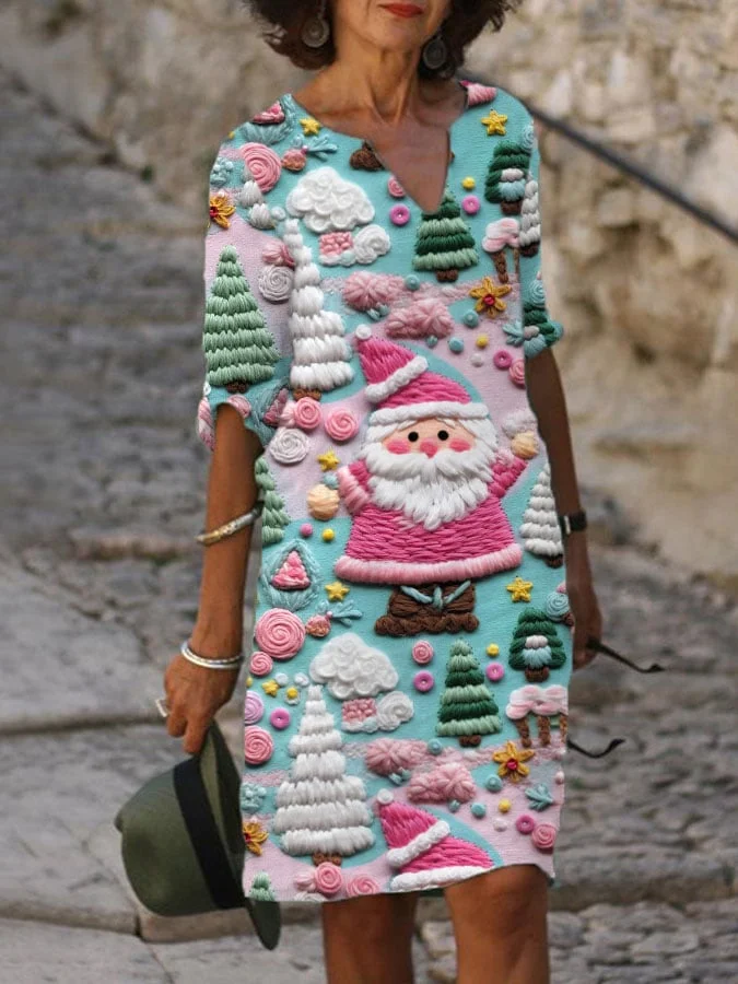 Women's Pink Santa Print Shift Dress