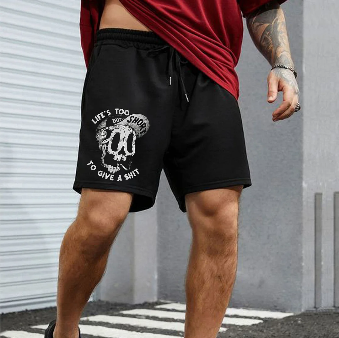 MOTOSUNNY LIFE'S TOO SHORT TO GIVE A SHIT Skull Black Print Shorts