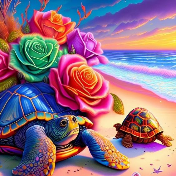 DIY Painting By Numbers | Turtle and Flower - 40cm*40cm