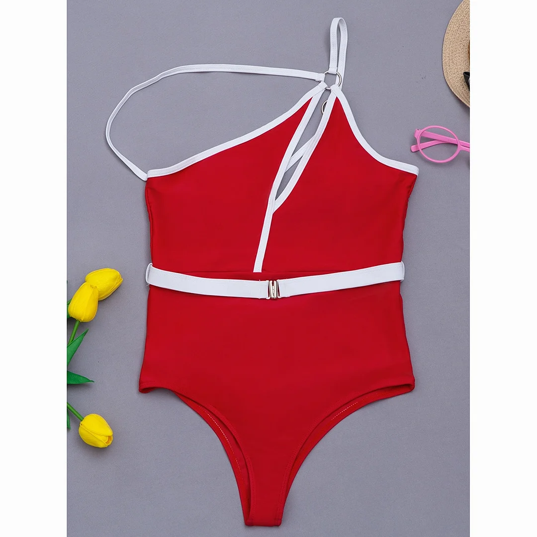 Uaang Women One Piece Swimsuits Female 2023 One Shoulder Swimwear Sexy ...