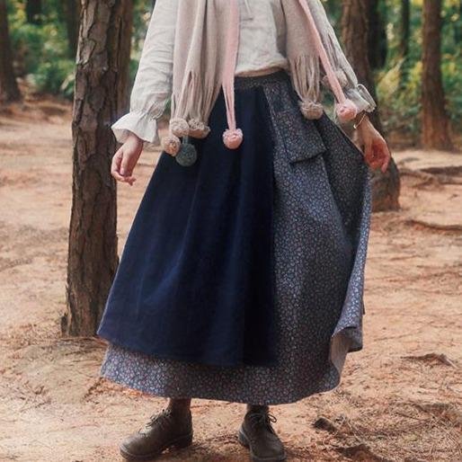 Farmcore Cotton Floral Corduroy Skirt