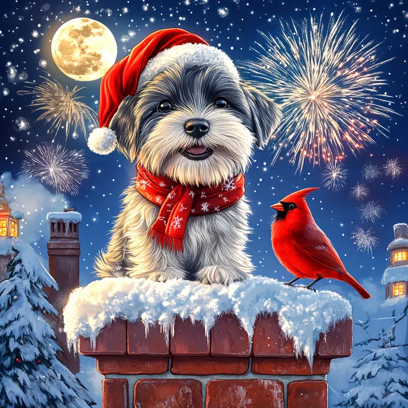 Christmas Chimney Dog 50*50cm(Canvas) Diamond Painting