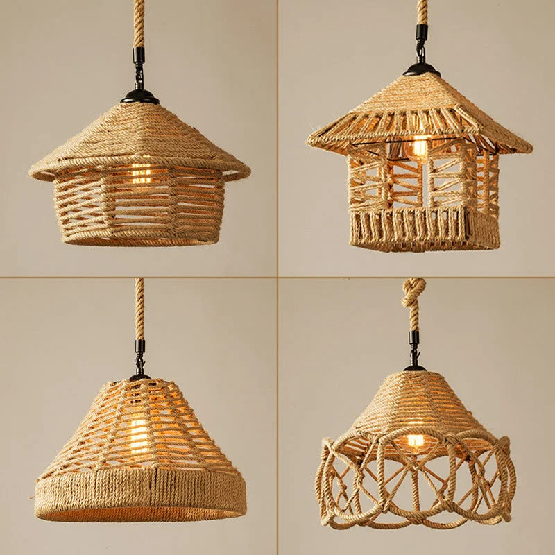 Hemp Rope Lamp Retro Creative Personality American Rural Small Chandelier