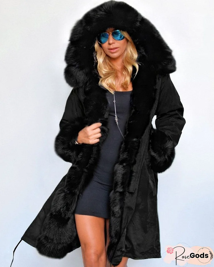 Camouflage / Plain Faux Fur Patch Hooded Parka Coat