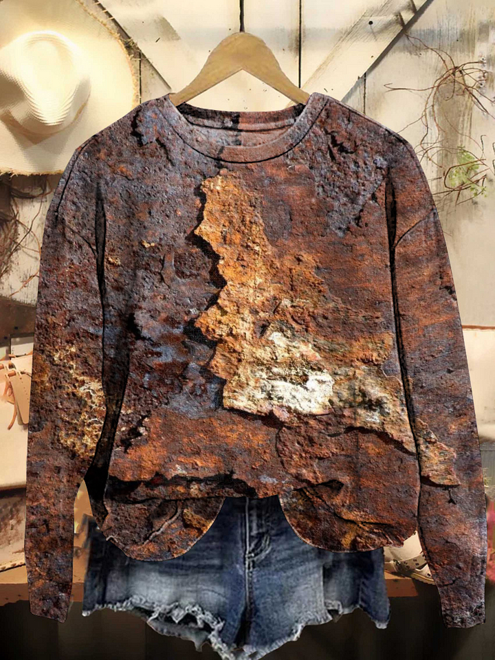 Unisex Vintage Distressed Rust Print Crewneck Sweatshirt