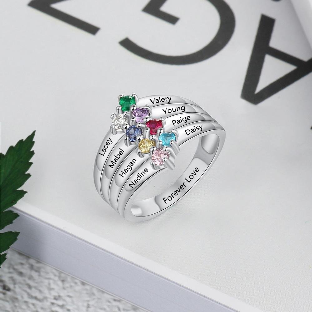 Mothers Birthstone Ring 8 Stones Engraved 8 Names Personalized Custom ... Mothers Birthstone Ring 8 Stones Engraved 8 Names Personalized Custom ...
