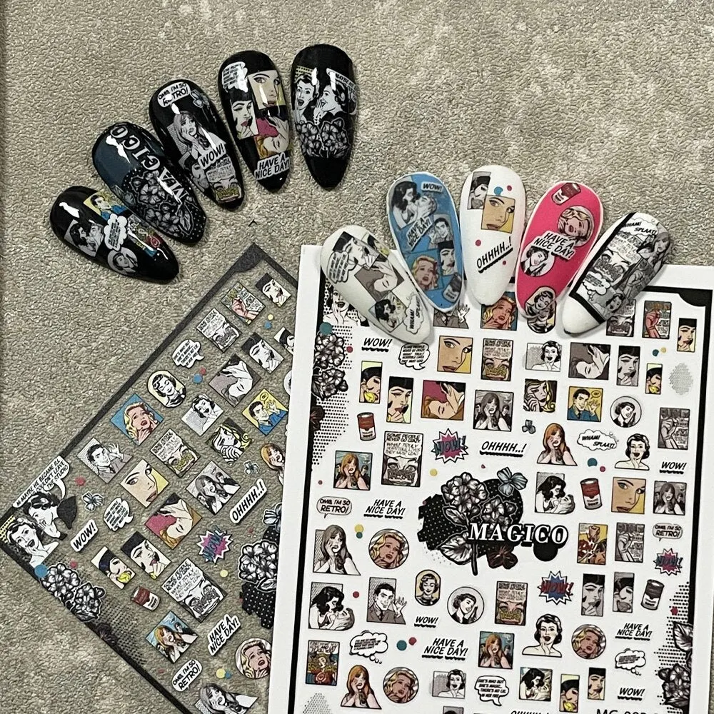 Pop Art Nail Sticker Cartoon Images Design 3D Engraved Nail Stickers ...
