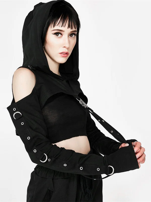 Off Shoulder Cutout Strappy Goth Rocky Cropped Top