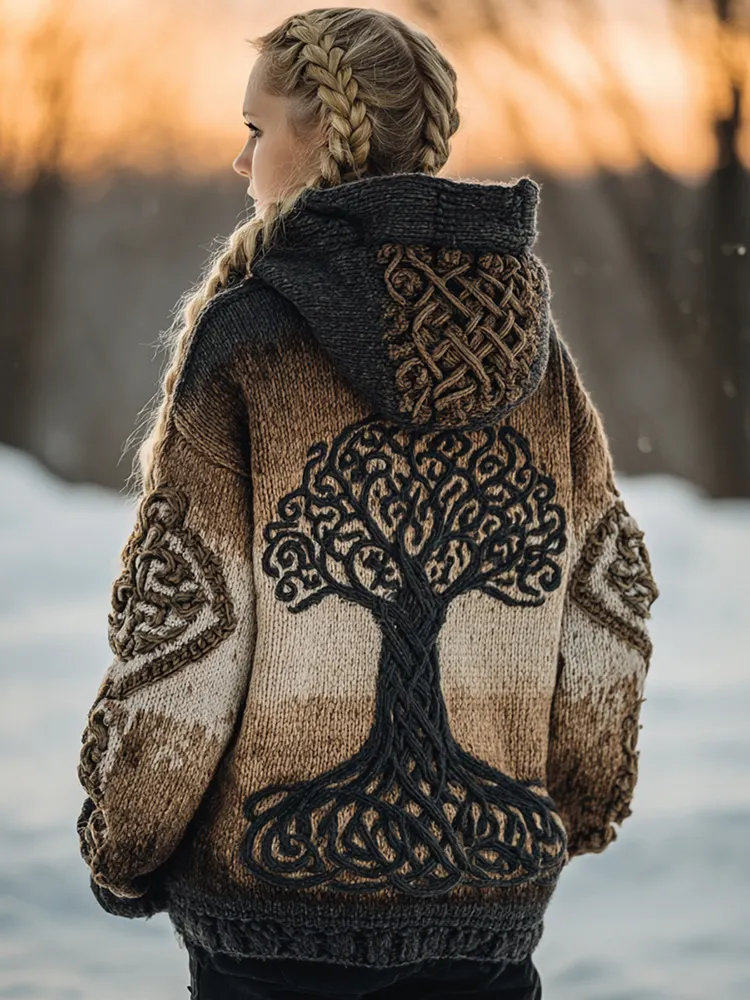 Vintage Tree Of Life Tie-dye Cozy Chunky Button Sweater Cardigan