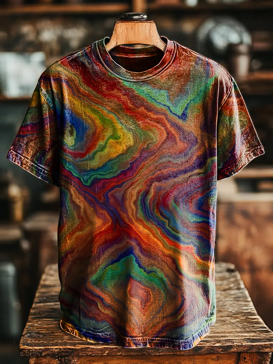 Men's Vintage Color Gradient Texture Print T-shirt