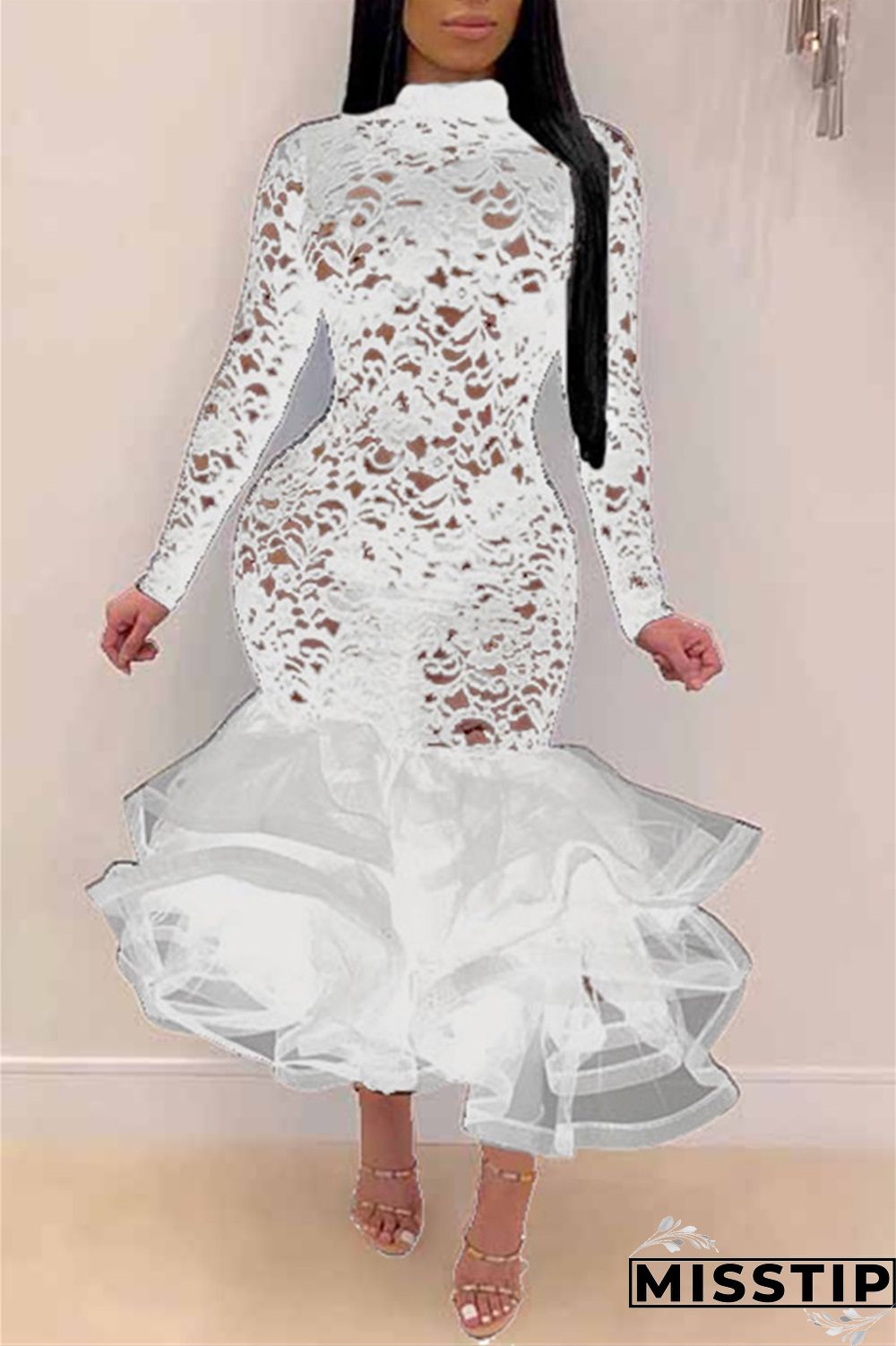 Wholesale White Nightclub Sexy Cutout Lace Dress Online