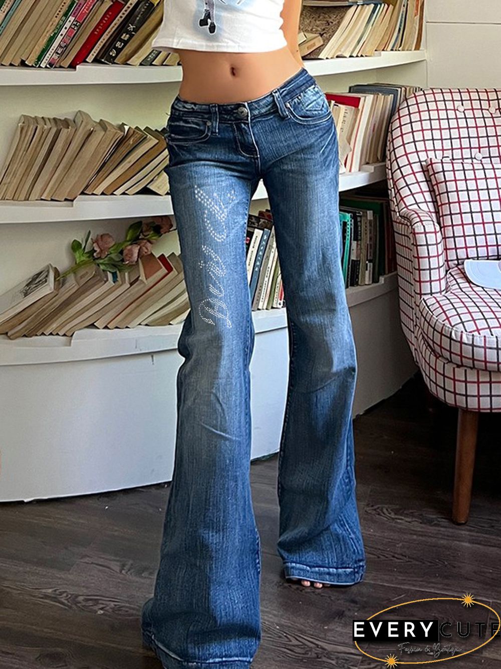 Vintage Rhinestone Flare Leg Jeans