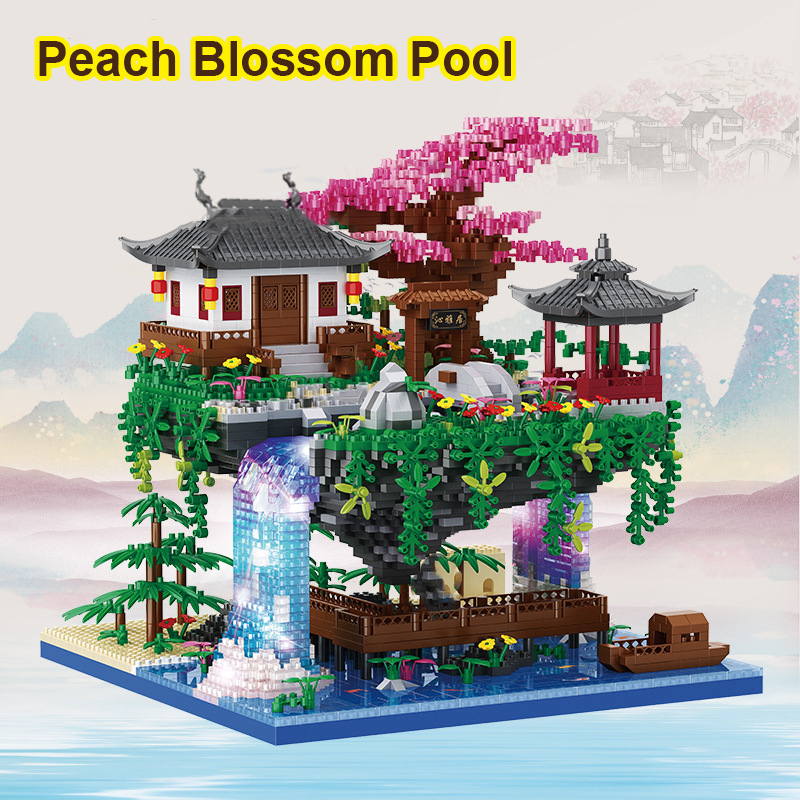3320PCS Peach Blossom Pond Sky Tree House Garden Bonsai Building Set ...
