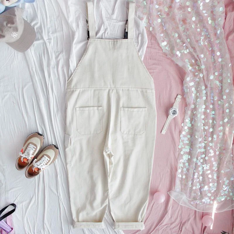 CREAM STRAWBERRY PRINT OVERALLS