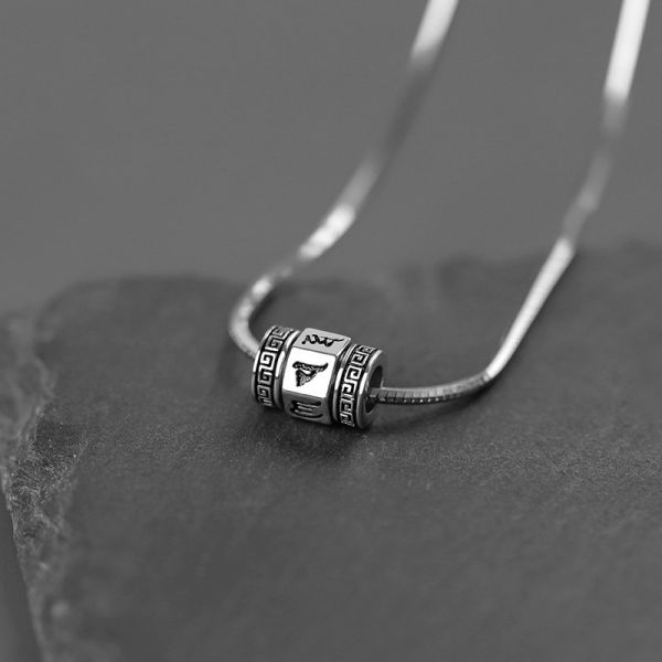 Sterling Silver Six Characters of Truth Bucket Bead Pendant Necklace