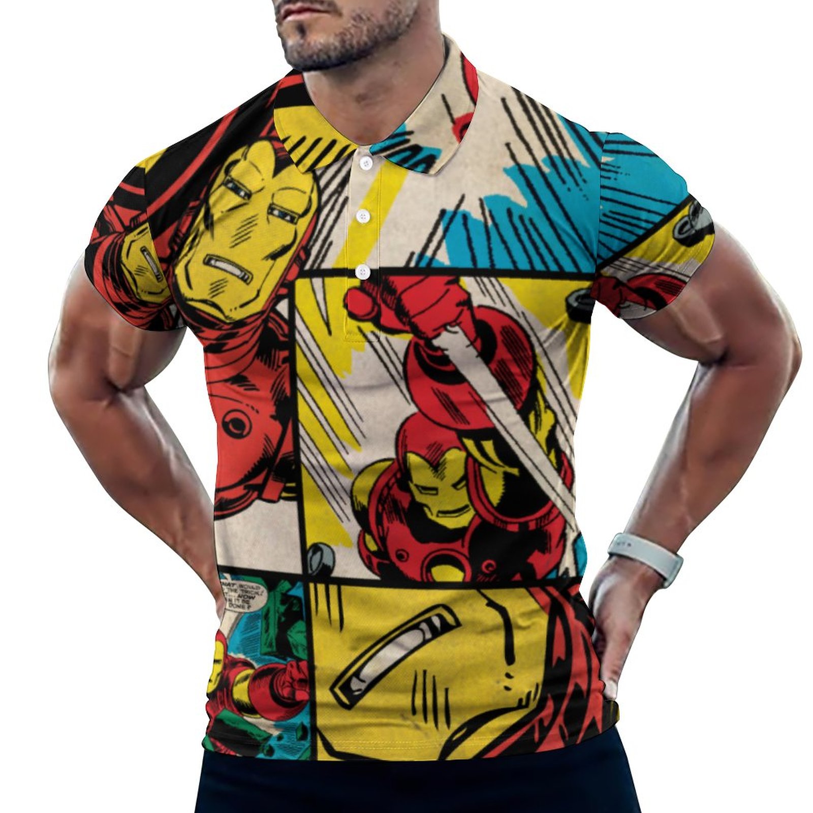 Classic Iron Man Comic Book Men's Casual Print Golf Polo Shirts, Haggar ...
