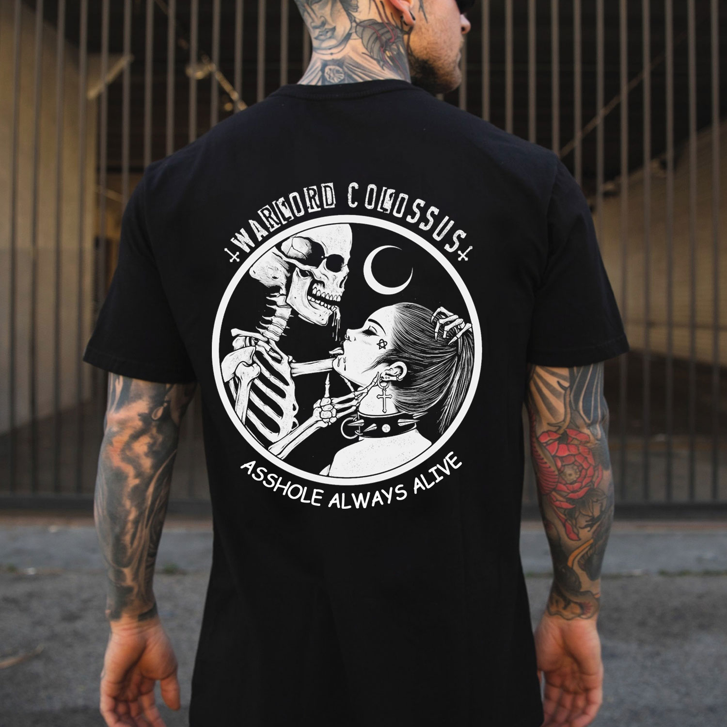 MOTOSUNNY WARLORD COLOSSUS Skull Graphic Black Print T-shirt