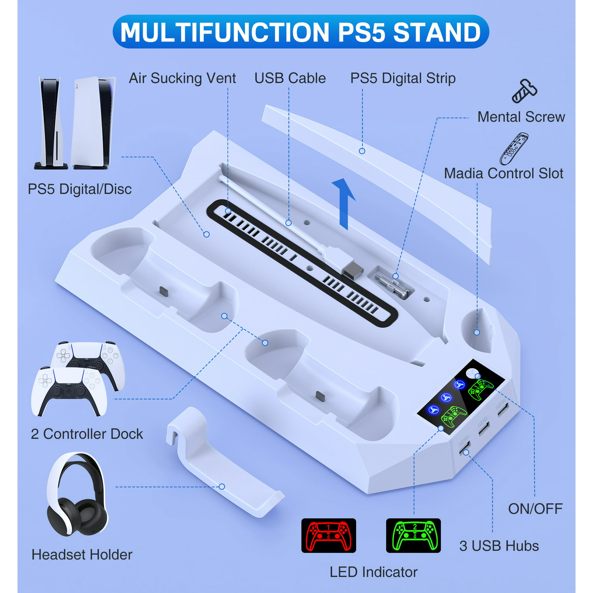 PS5 Stand with Cooling Fan,BEBONCOOL PS5 Accessories,Dual Charger ...
