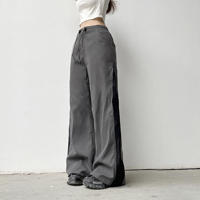 SIDE ZIPPER COLOR SPLIT WOVEN PANTS