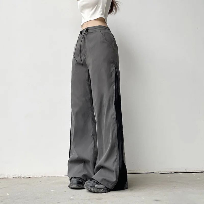 SIDE ZIPPER COLOR SPLIT WOVEN PANTS