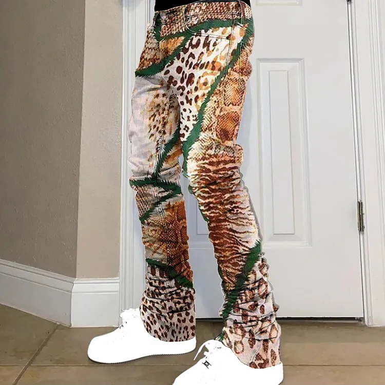 Vintage Snake Print Jeans Stacked Pants
