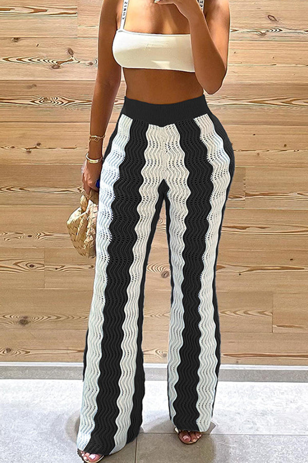 Fashionable Wavy Knitted High-waisted Wide-leg Pants
