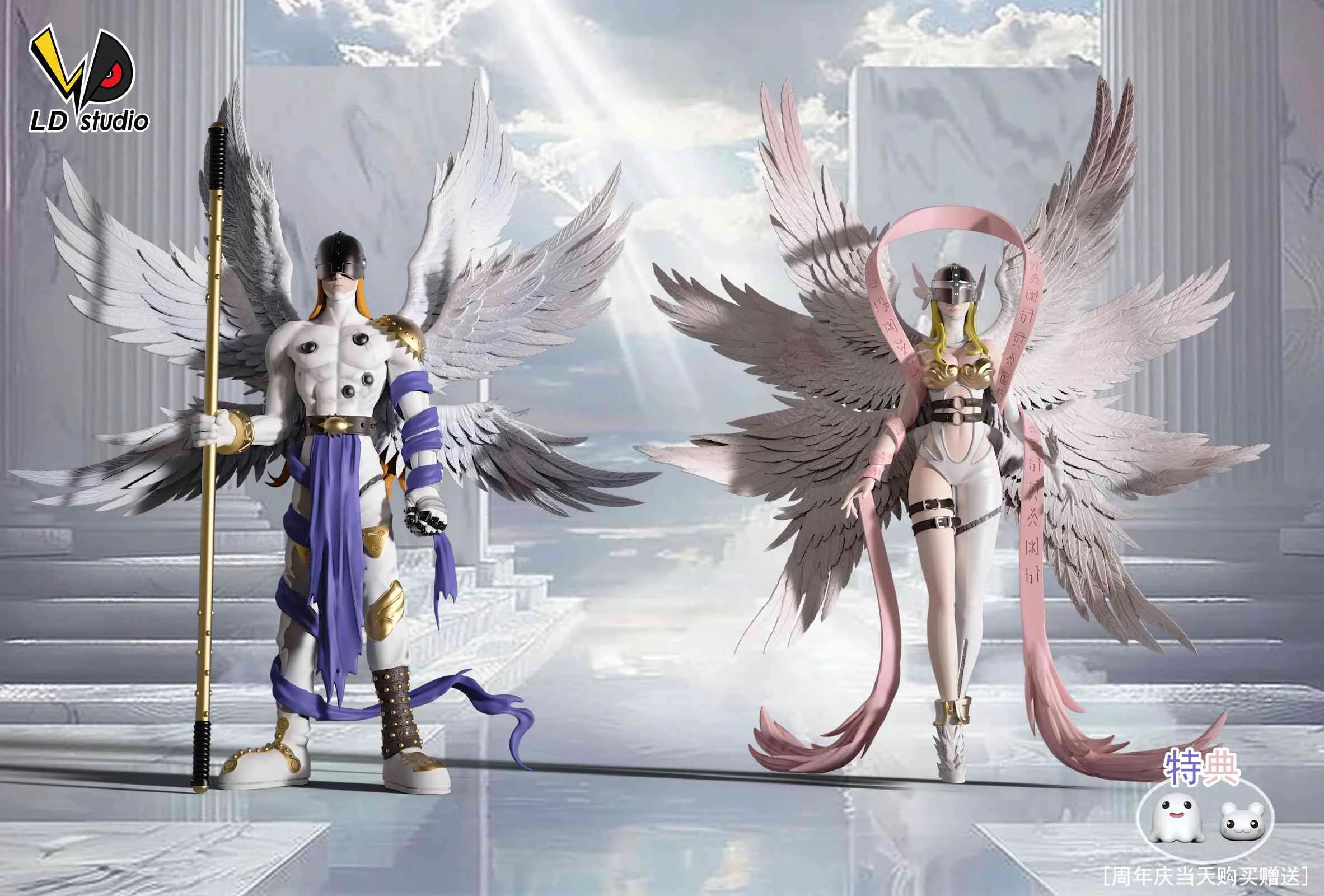 Angewomon & Angemon - Digimon Resin Statue - LD Studio