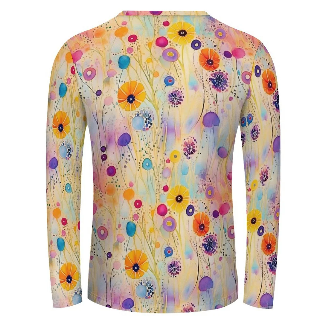 Full Printed Long Sleeve Plus Size Tunic for Women Pattern Flowers,Floral