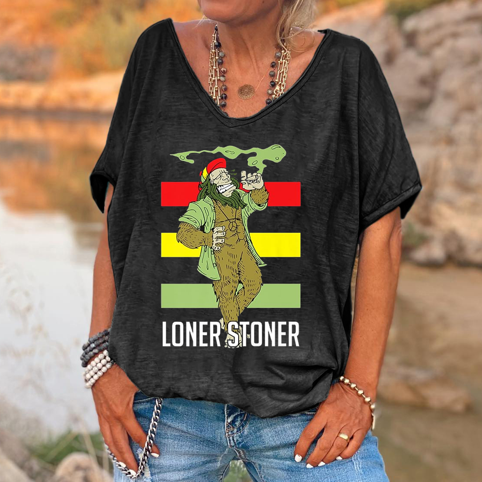 Bigfoot Smoking Weed Loner Stoner Sasquatch Hippie Cannabis Premium T-Shirt