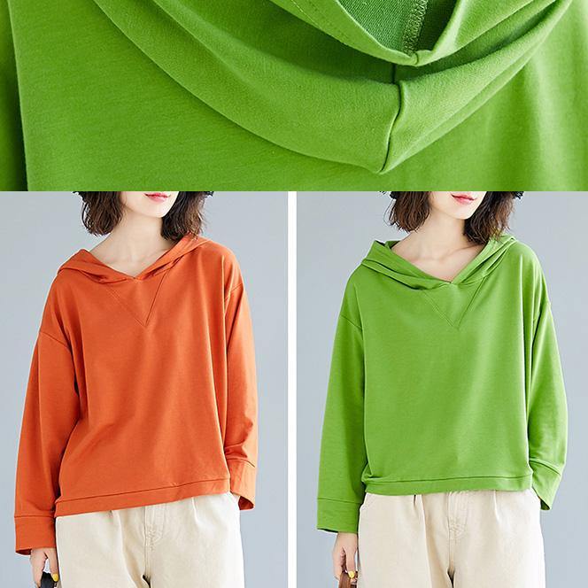 FineGina Loose orange cotton blouses for women hooded loose fall top