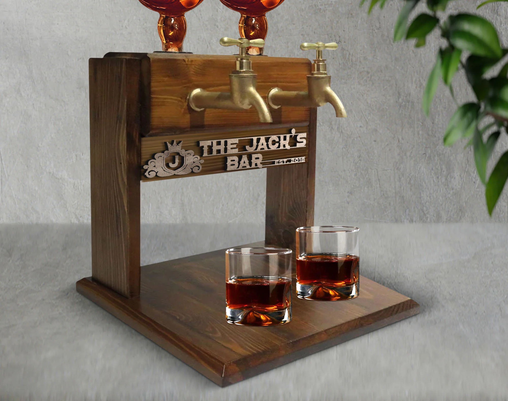 Personalized Embossed Named Wooden Double Faucet Whiskey Dispenser, Bar ...