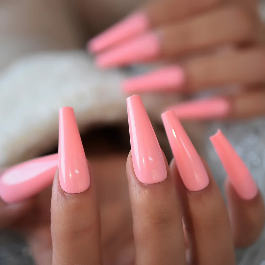 Churchf Extra Long False Nail Display Plain Pink Ballerina Artificial ...