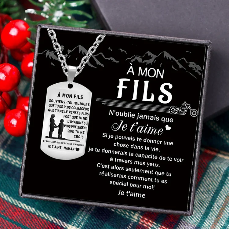 À mon Fils - Collier Personnalisé Texte Gravé au dos Collier Homme