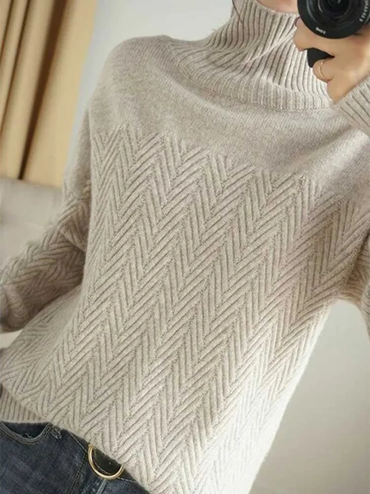 Chevron High Neck Long Sleeve Sweater
