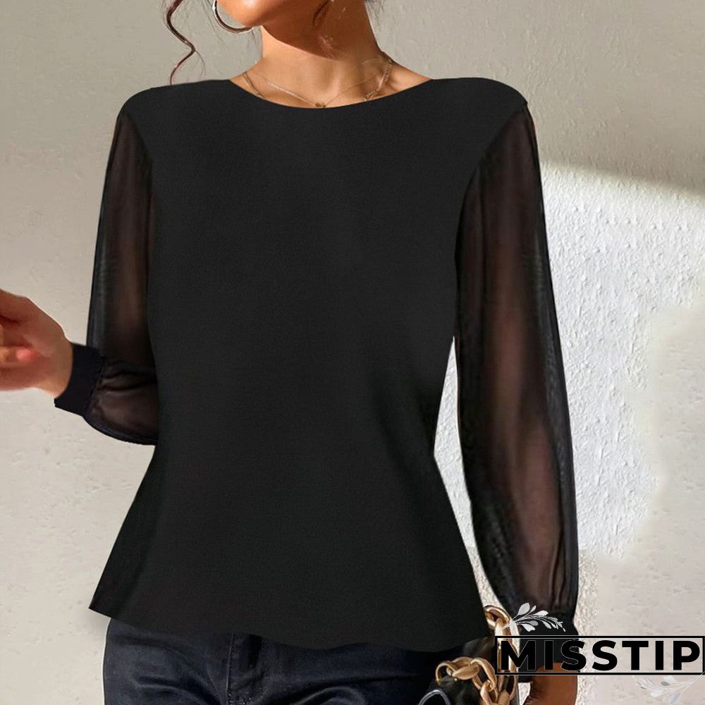 Cool Sheer Sleeve Plain Top - MissTip