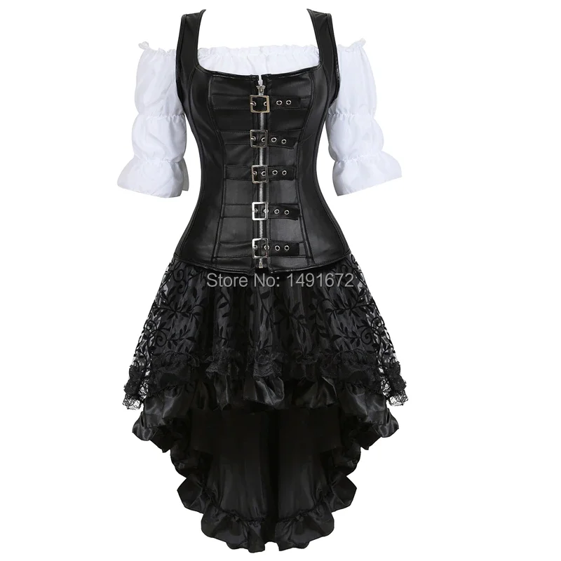 Uaang Dress Bustiers Skirt 3 Piece Leather Steampunk Pirate Lingerie ...
