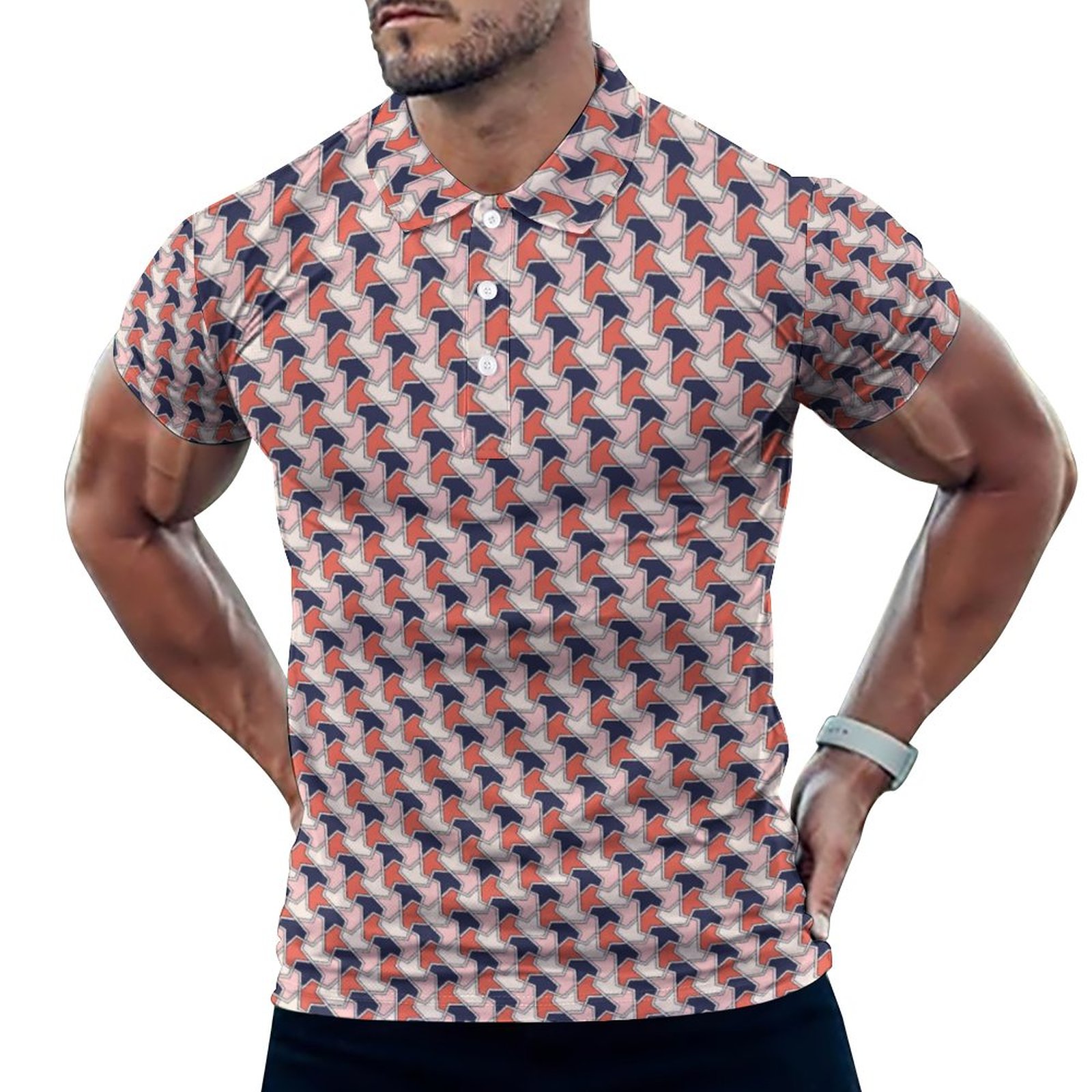 SFNEEWHO Islamic Red White Blue Geometric Arrows Men's Short Sleeve ...