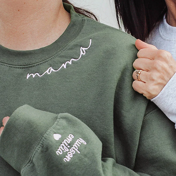 Custom Mama Embroidered Sweatshirt With Kids Names Sleeve New Mom Gift Custom Mama Embroidered Sweatshirt With Kids Names Sleeve New Mom Gift