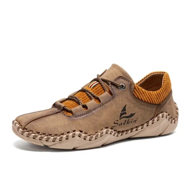 Men's Handmade Leather Tooling Shoes Large Size Breathable Non-Slip Shoes