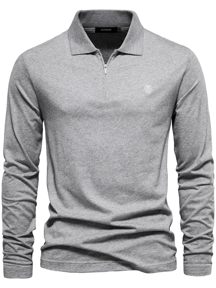 Men's Fall/Winter Polo Shirt Casual Solid Color Top Zipper Collar ...