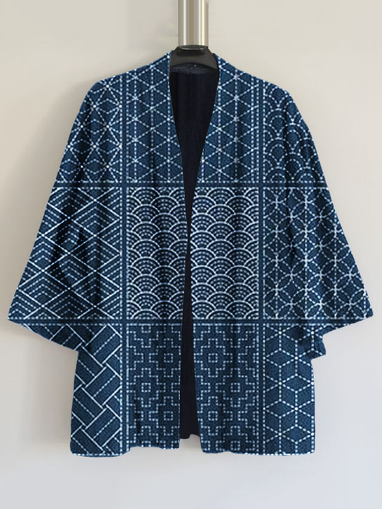 Vintage Japanese Traditional Sashiko Fan-Shaped Patchwork Art Print ...