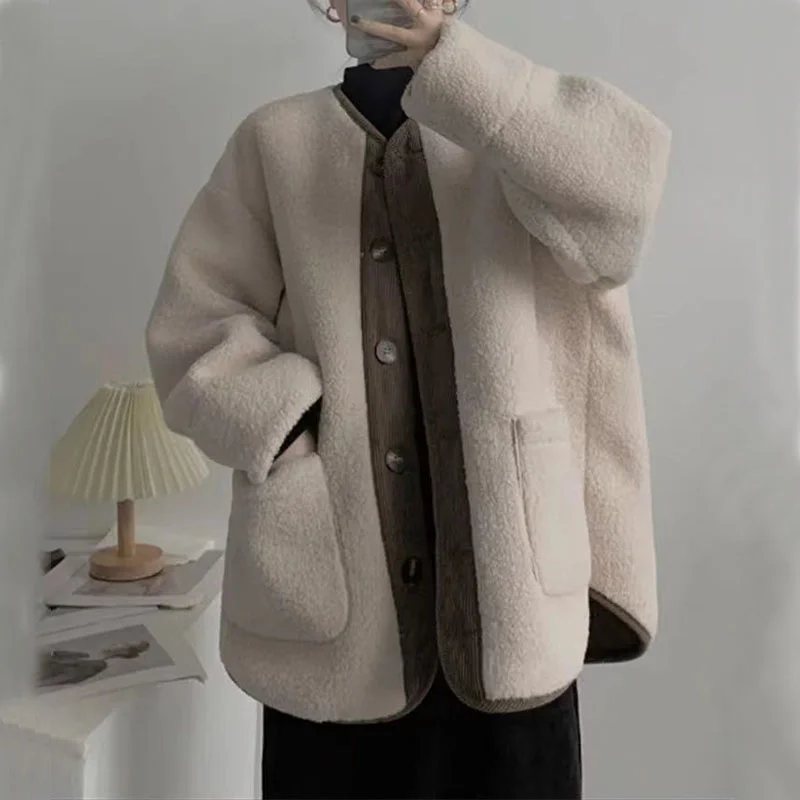 VINTAGE CONTRASTING LAMB WOOL JACKET