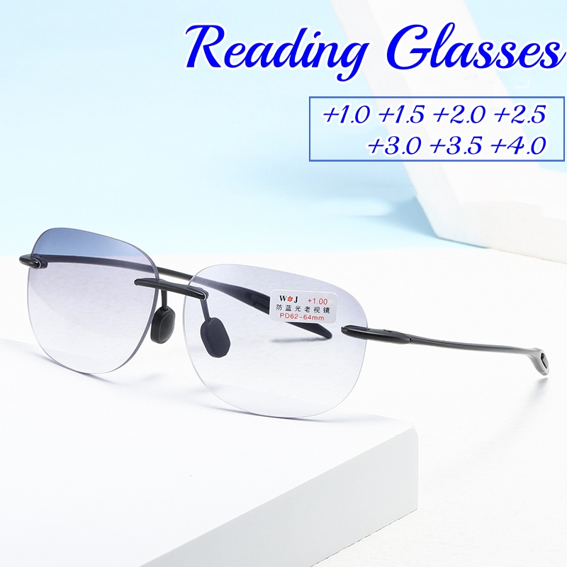 Frameless Presbyopia Glasses Progressive Bifocal Sun Reading Glasses ...
