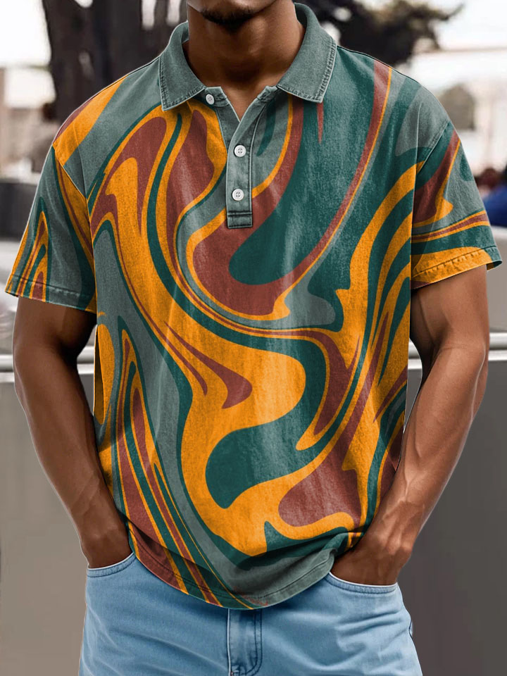 Colorful Water Ripple Decorative Pattern Casual Cotton Polo