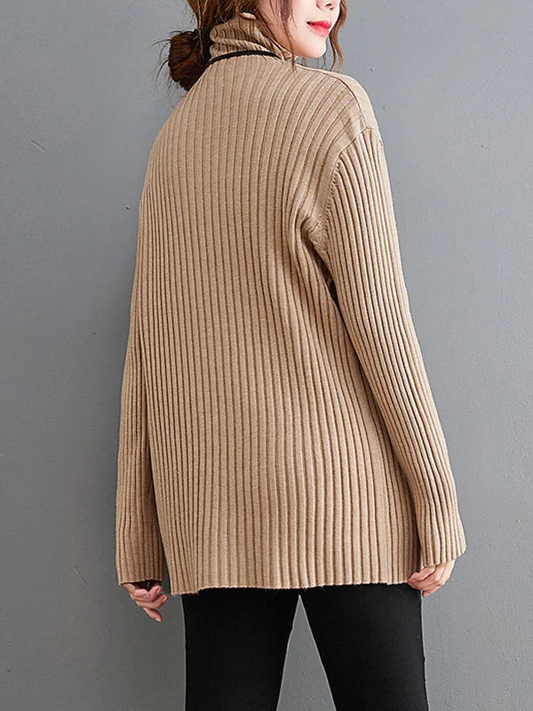 Urban Buttoned Split-Side Asymmetric Split-Joint High-Neck Sweater