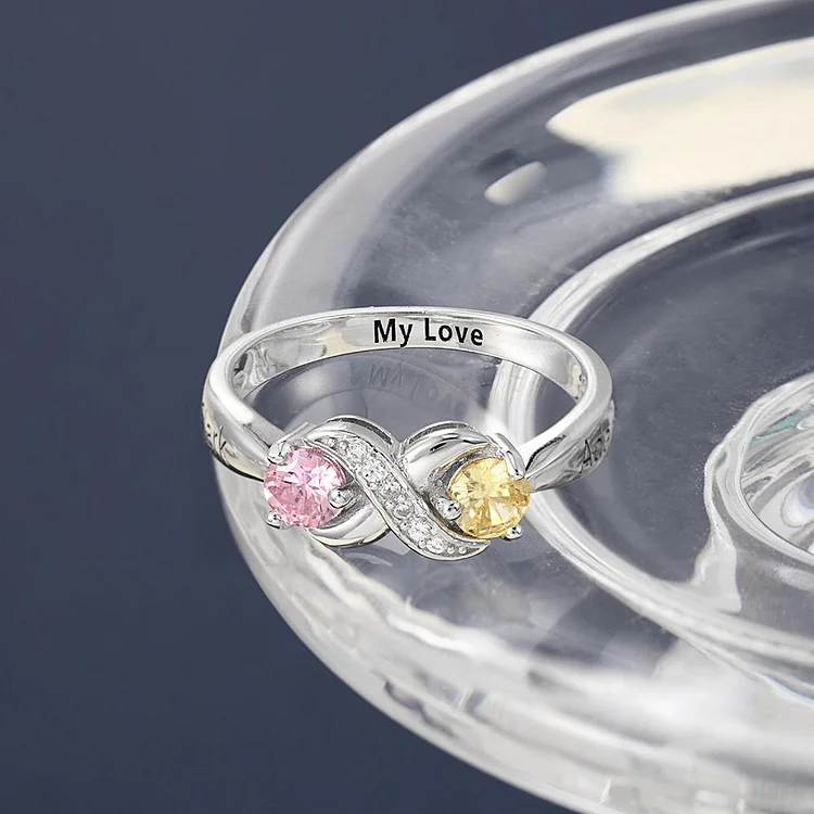 Promise Ring Infinity Ring Personalized with 2 Birthstones 2 Names ...