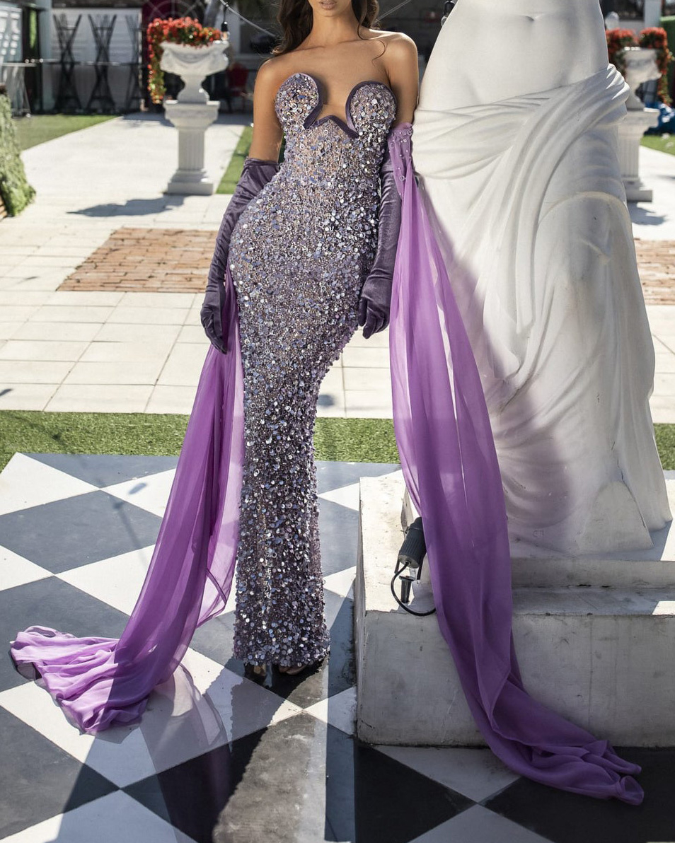 Sequin Strapless Shiny Long Dress