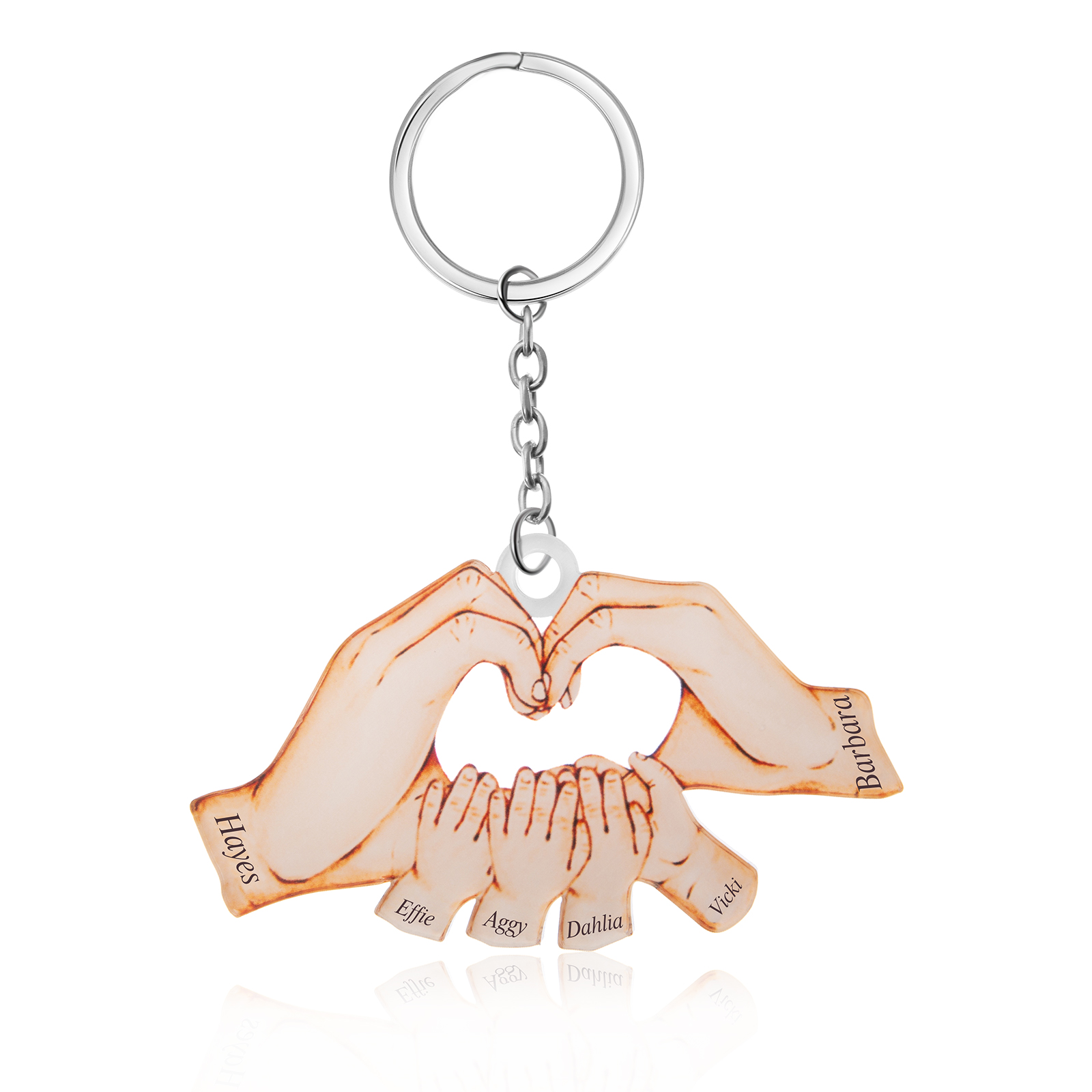 Custom Family Keychain Engrave 6 Names Holding Hands Keychain