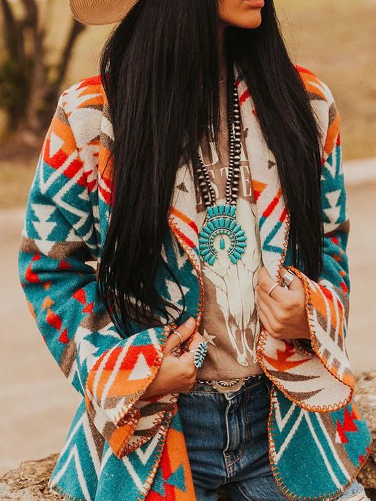 Women Western Ethnic Aztec Coat