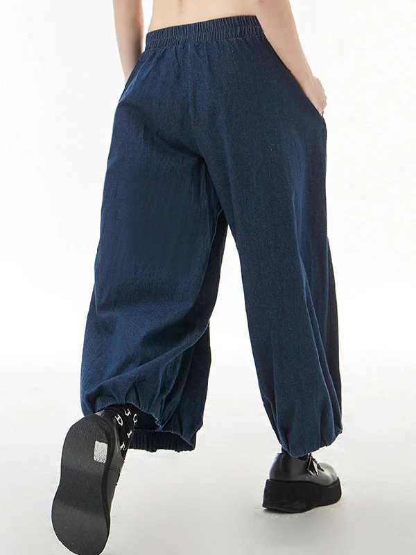 Urban Elasticity Split-Joint Color-Block Wide-Leg Jean Pants